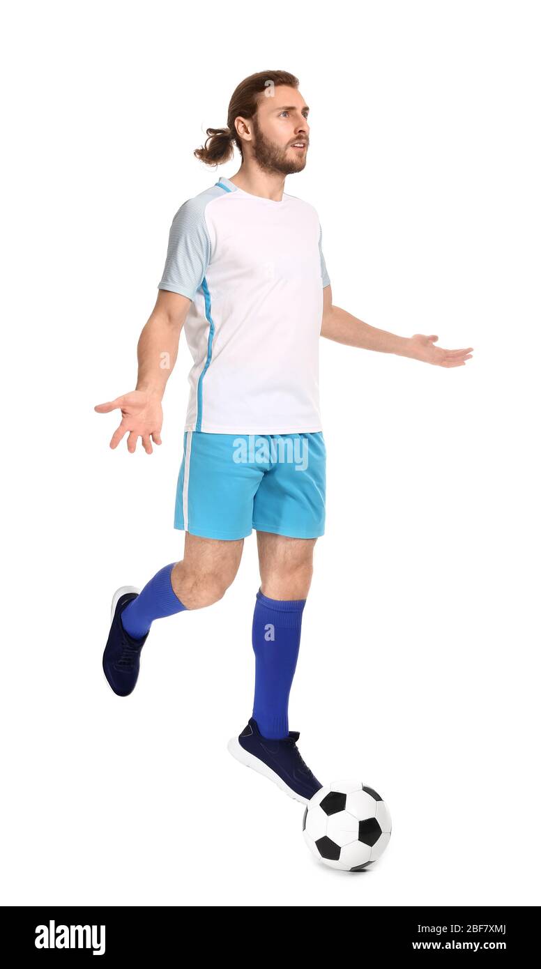Male football player on white background Stock Photo - Alamy