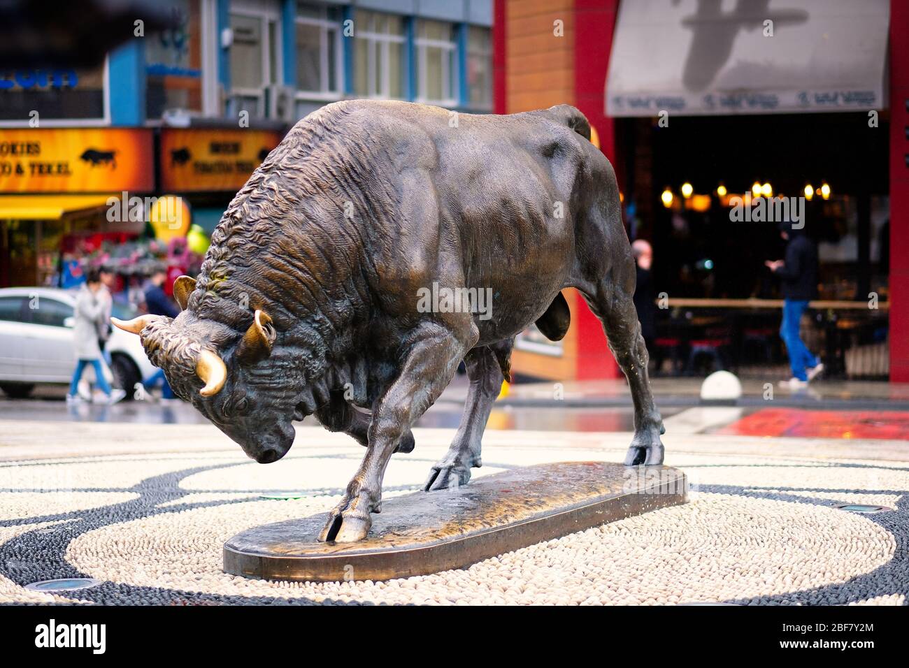Bull statue at the Kadikoy square is symbol of Kadikoy and a popular ...