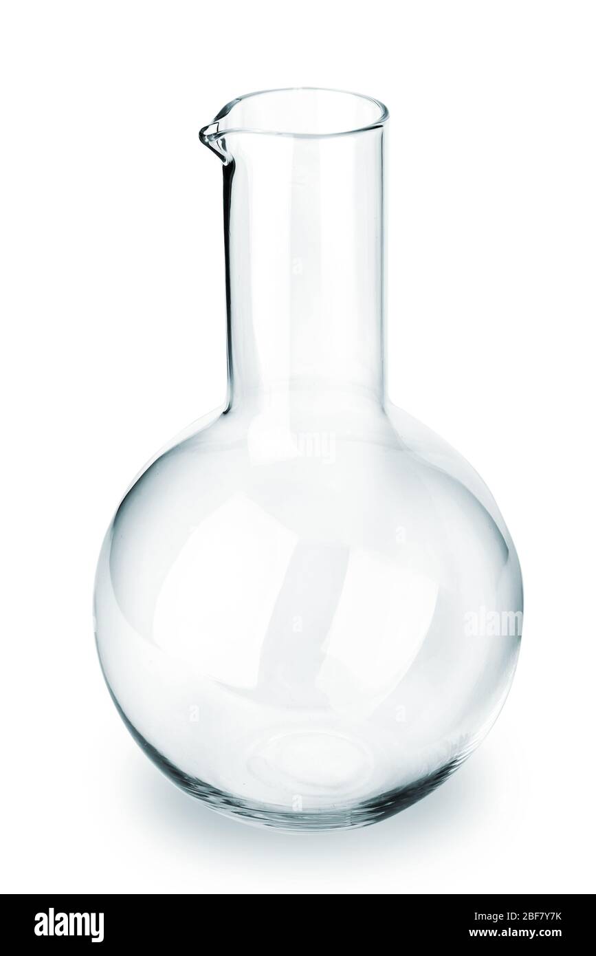 Empty laboratory flask on white background Stock Photo - Alamy