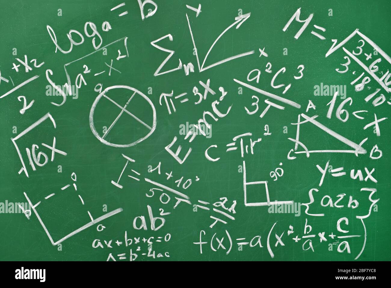 School blackboard with written formulas as background Stock Photo - Alamy