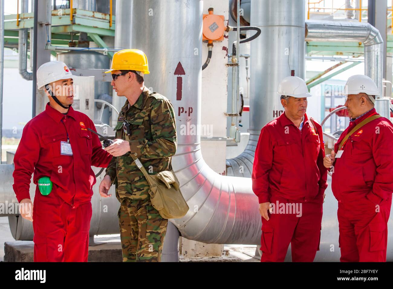 Aktobe region/Kazakhstan - May 04 2012: Oil refinery plant. Group of ...