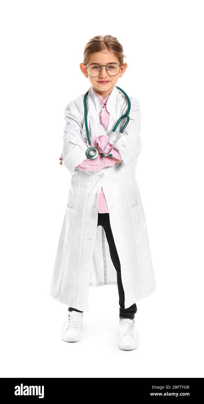 Cute little doctor on white background Stock Photo - Alamy