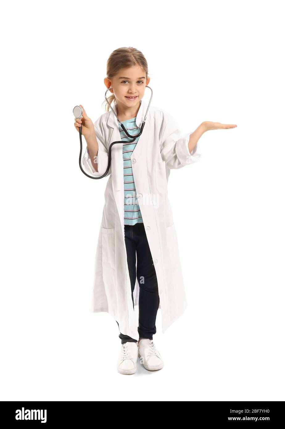 Cute little doctor on white background Stock Photo - Alamy