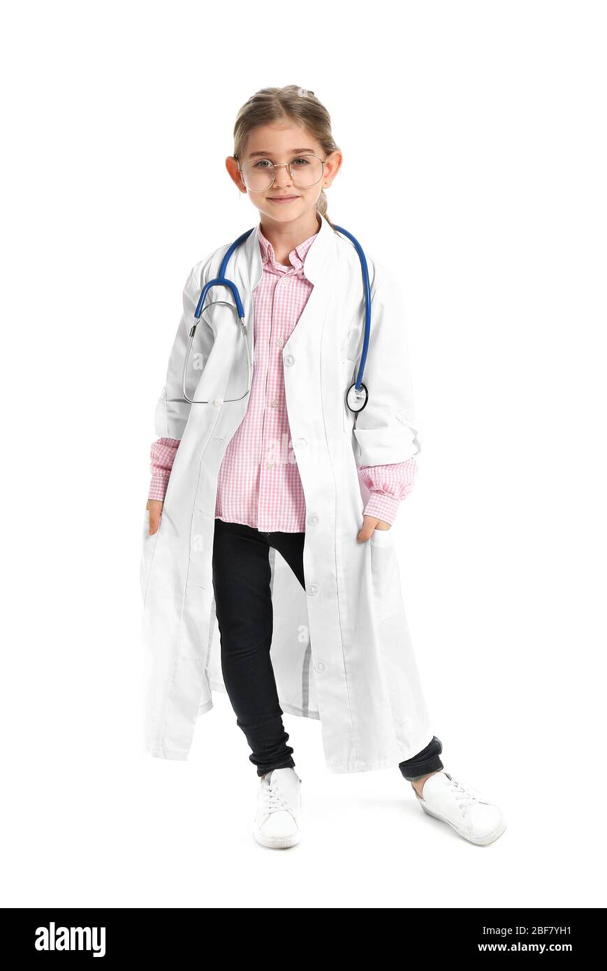 Cute little doctor on white background Stock Photo - Alamy