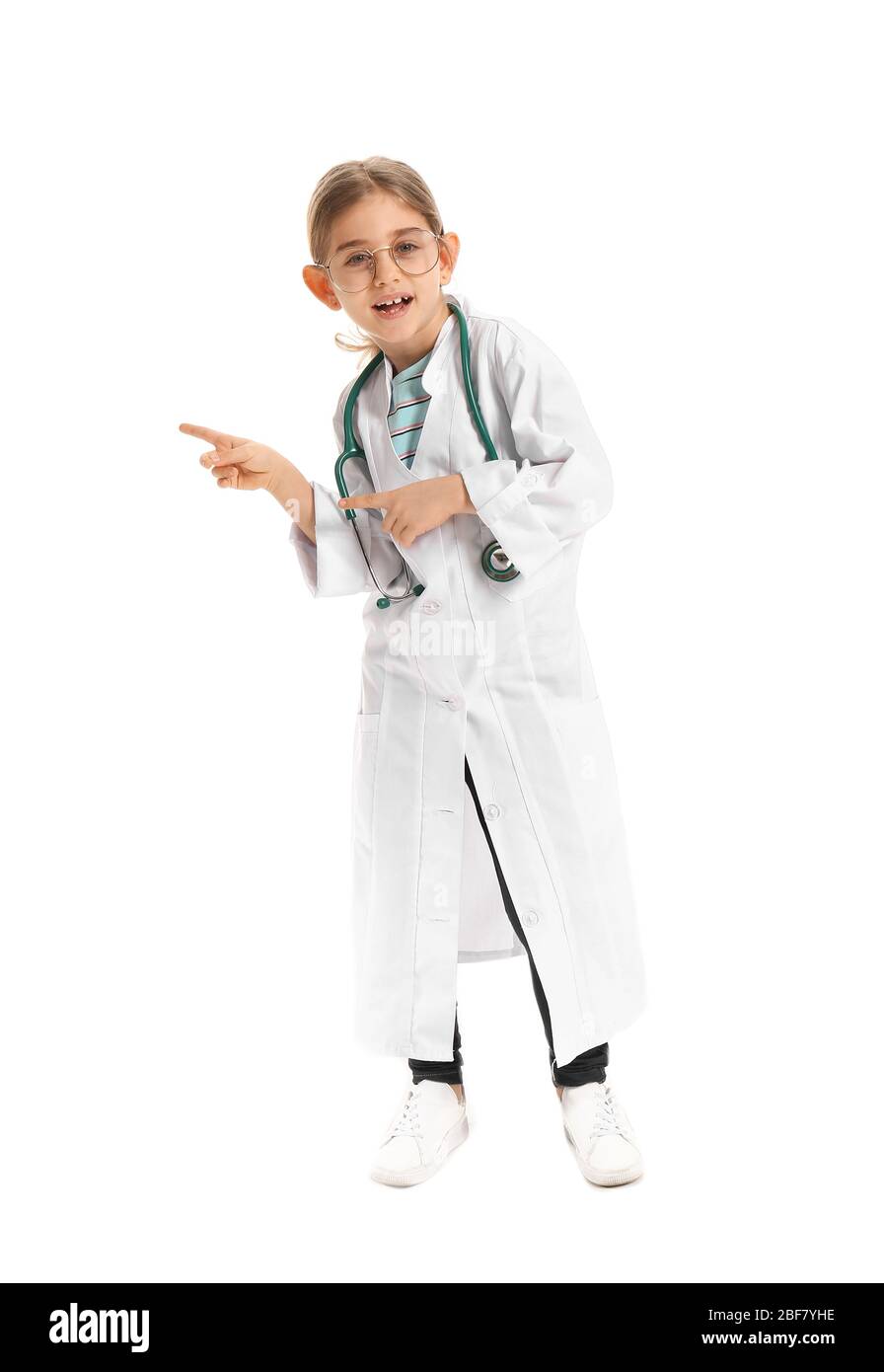 Cute little doctor on white background Stock Photo - Alamy