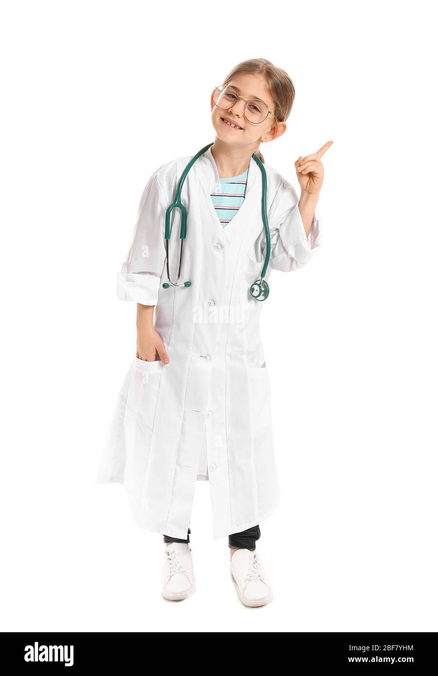 Cute little doctor on white background Stock Photo - Alamy