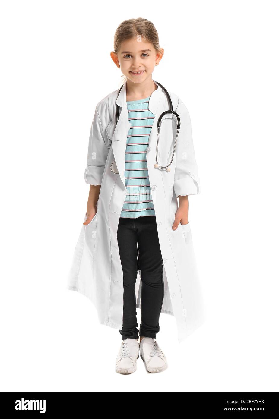 Cute little doctor on white background Stock Photo - Alamy