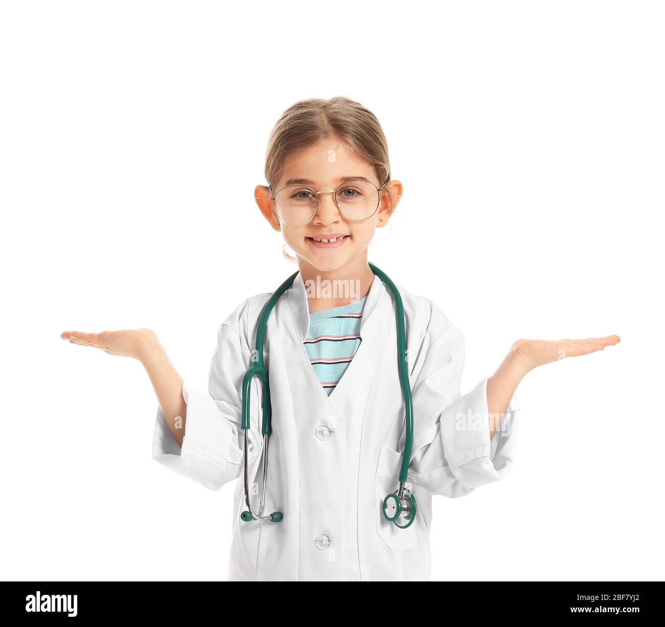 Cute little doctor on white background Stock Photo - Alamy