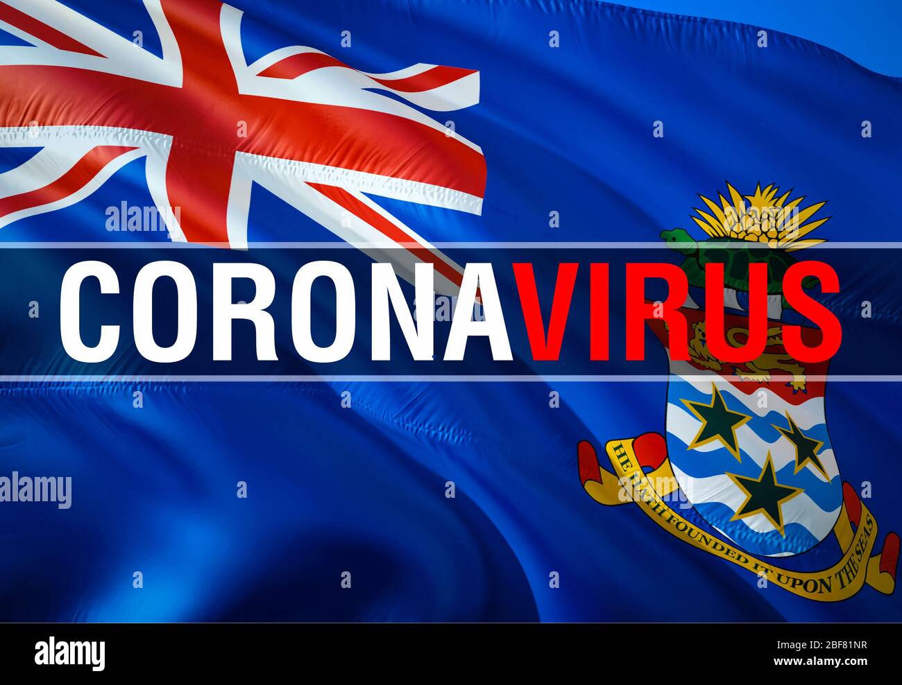 Coronavirus Text on Cayman Islands flag background. Coronavirus hazard ...