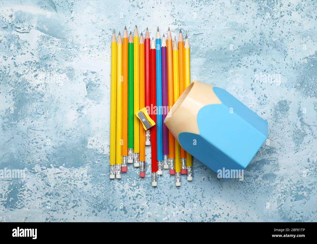 Ordinary pencils on color background Stock Photo - Alamy