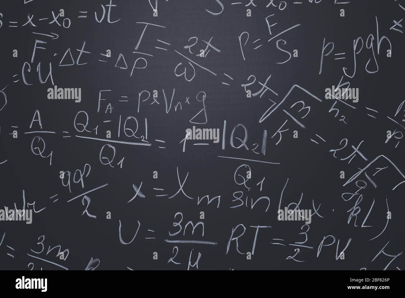 School blackboard with written formulas as background Stock Photo - Alamy