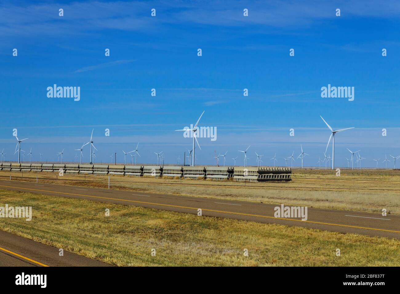 A wind turbine farm in rural West Texas on highway Stock Photo - Alamy
