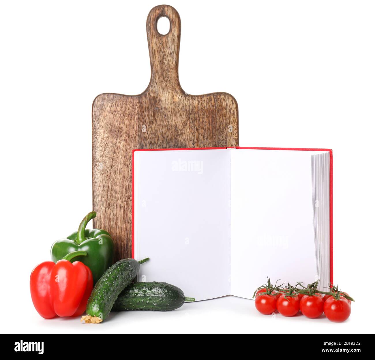 Cook book with products on white background Stock Photo - Alamy