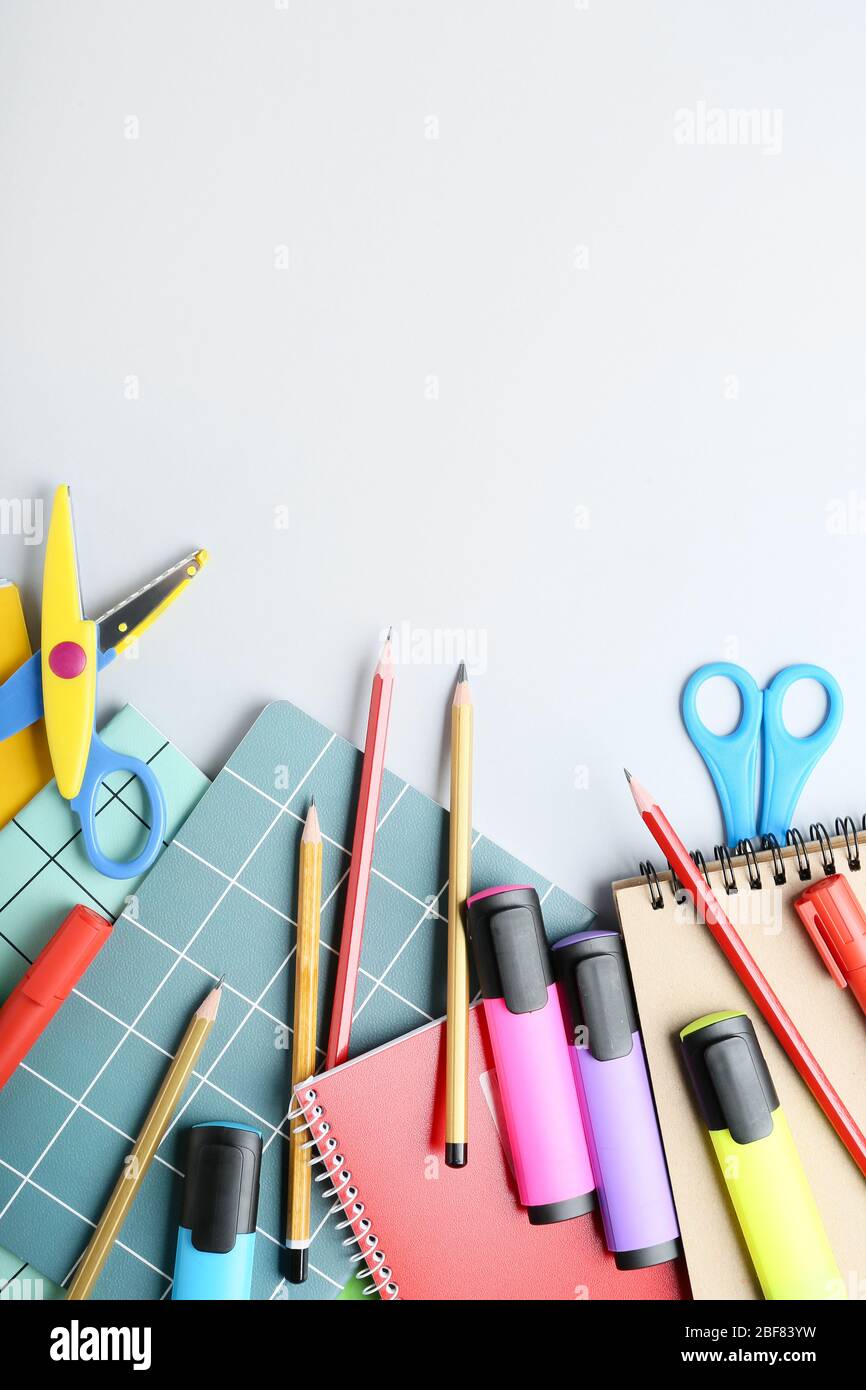 Set of school supplies on white background Stock Photo - Alamy