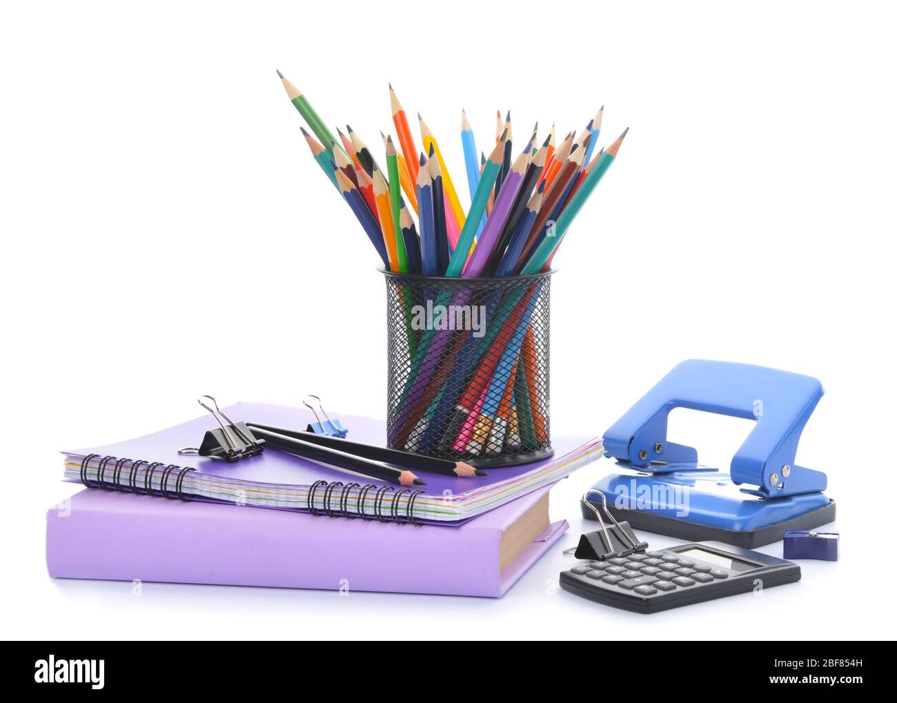 Set of school supplies on white background Stock Photo - Alamy