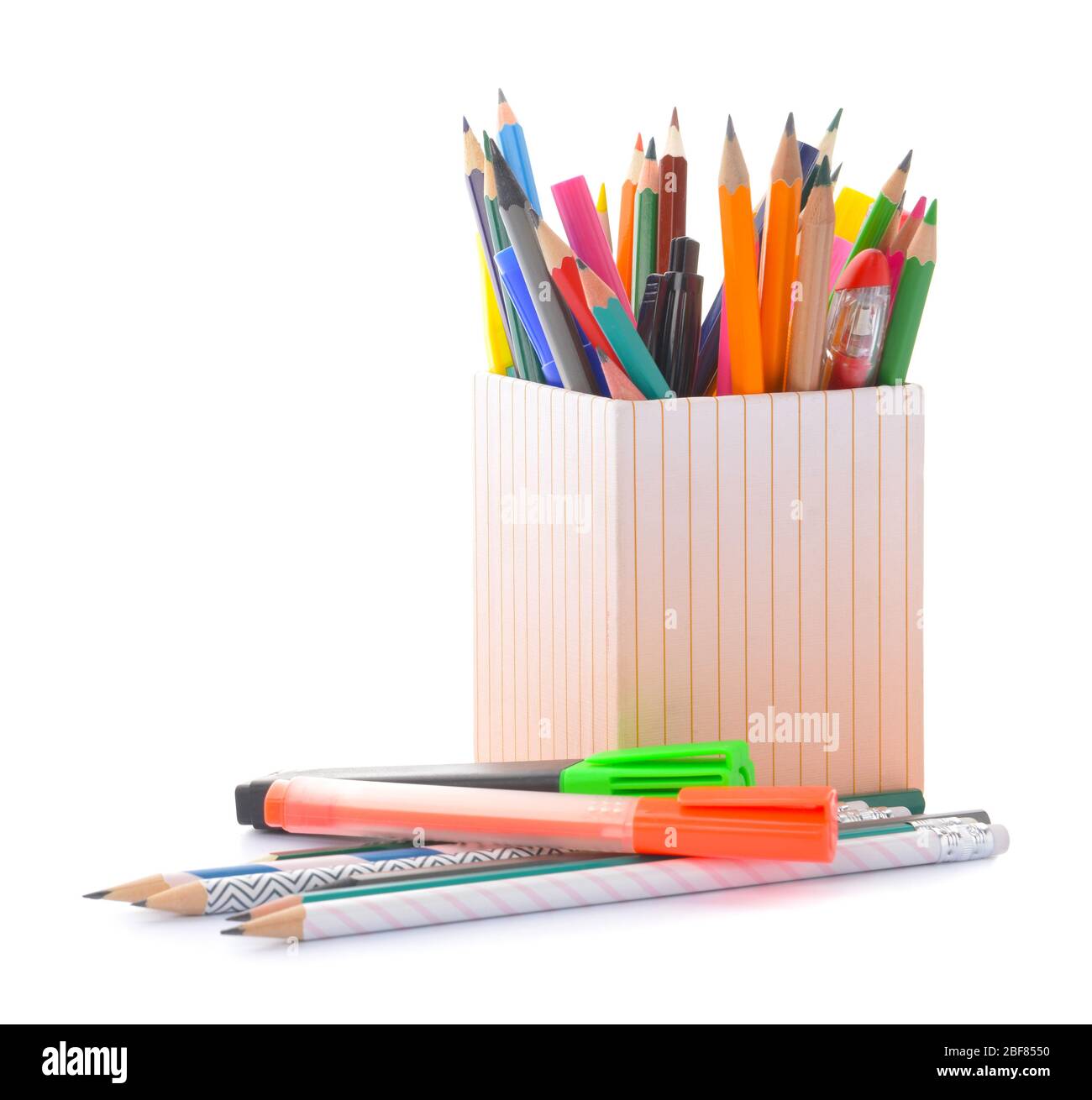 Set of school supplies on white background Stock Photo - Alamy