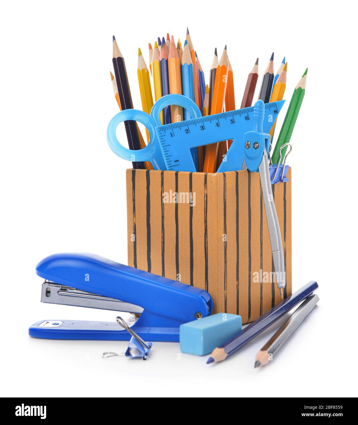 Set of school supplies on white background Stock Photo - Alamy