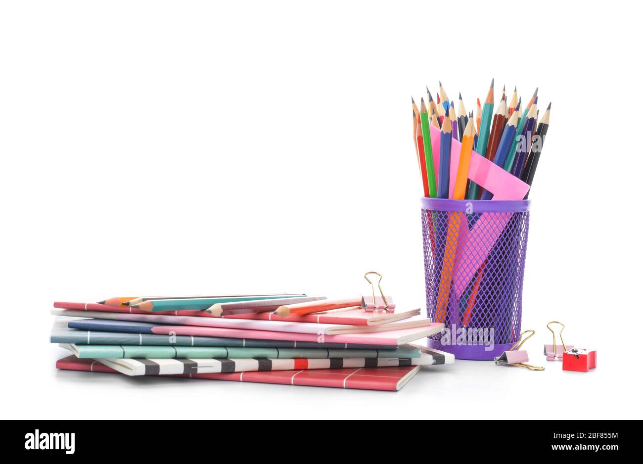 Set of school supplies on white background Stock Photo - Alamy