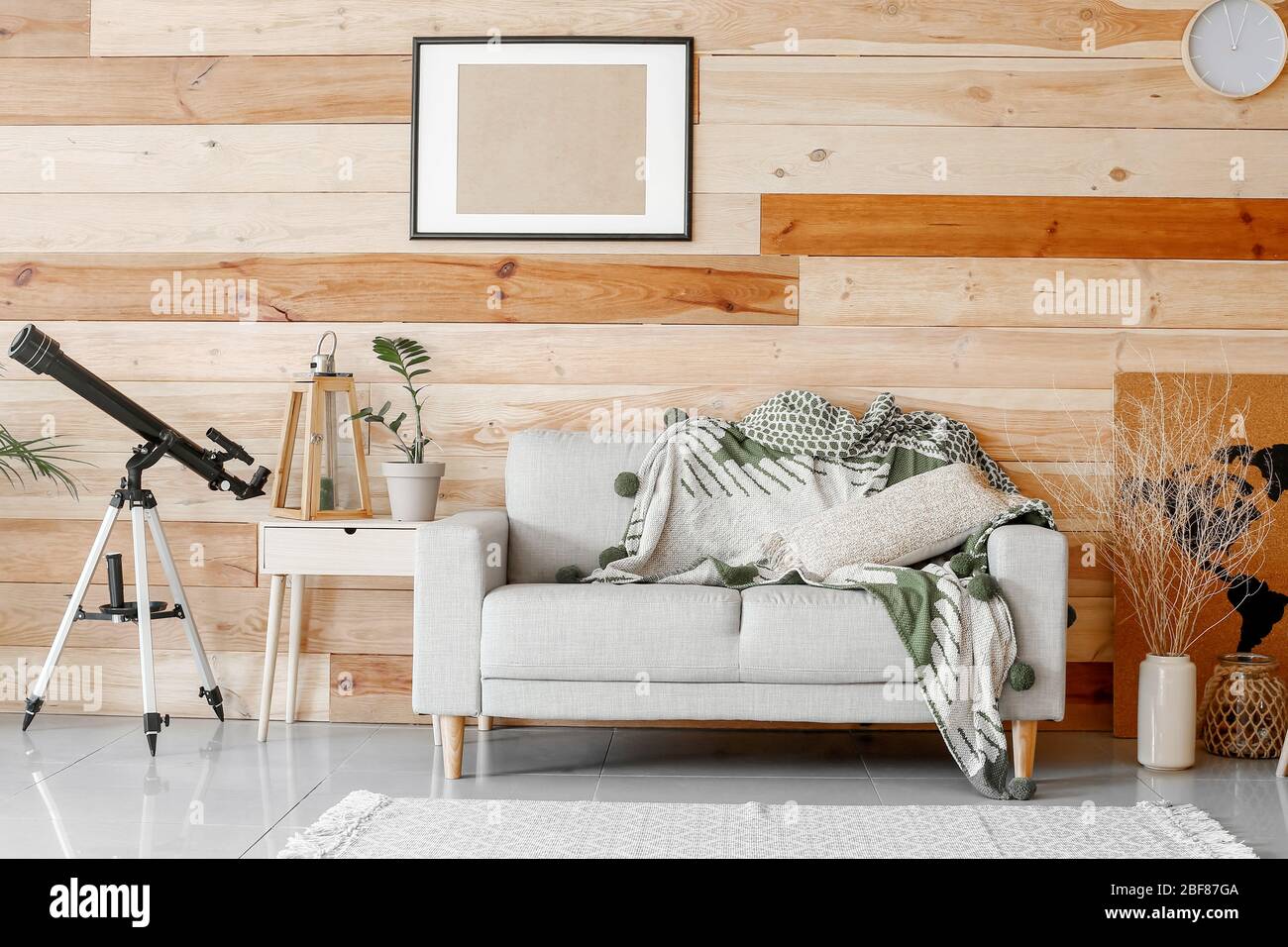 Interior of modern room with telescope Stock Photo - Alamy