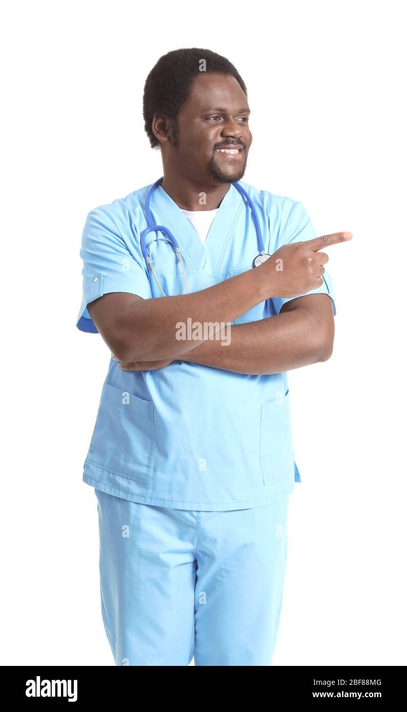 African american nurse pointing hi-res stock photography and images - Alamy