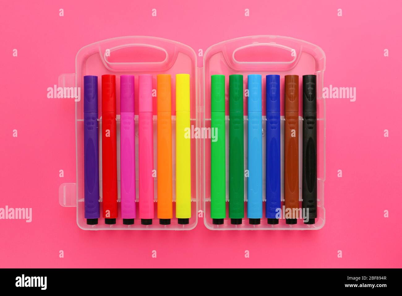 Set of felt-tip pens on color background Stock Photo - Alamy