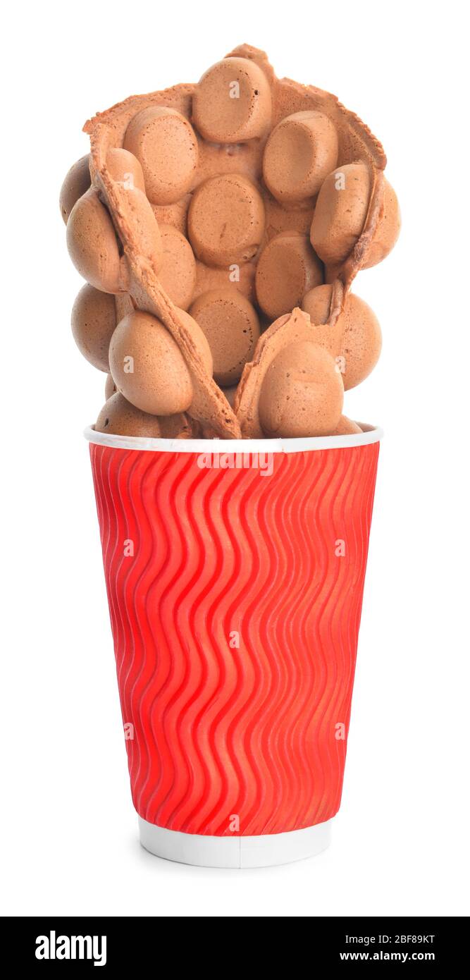 Delicious sweet bubble waffle in cup on white background Stock Photo ...