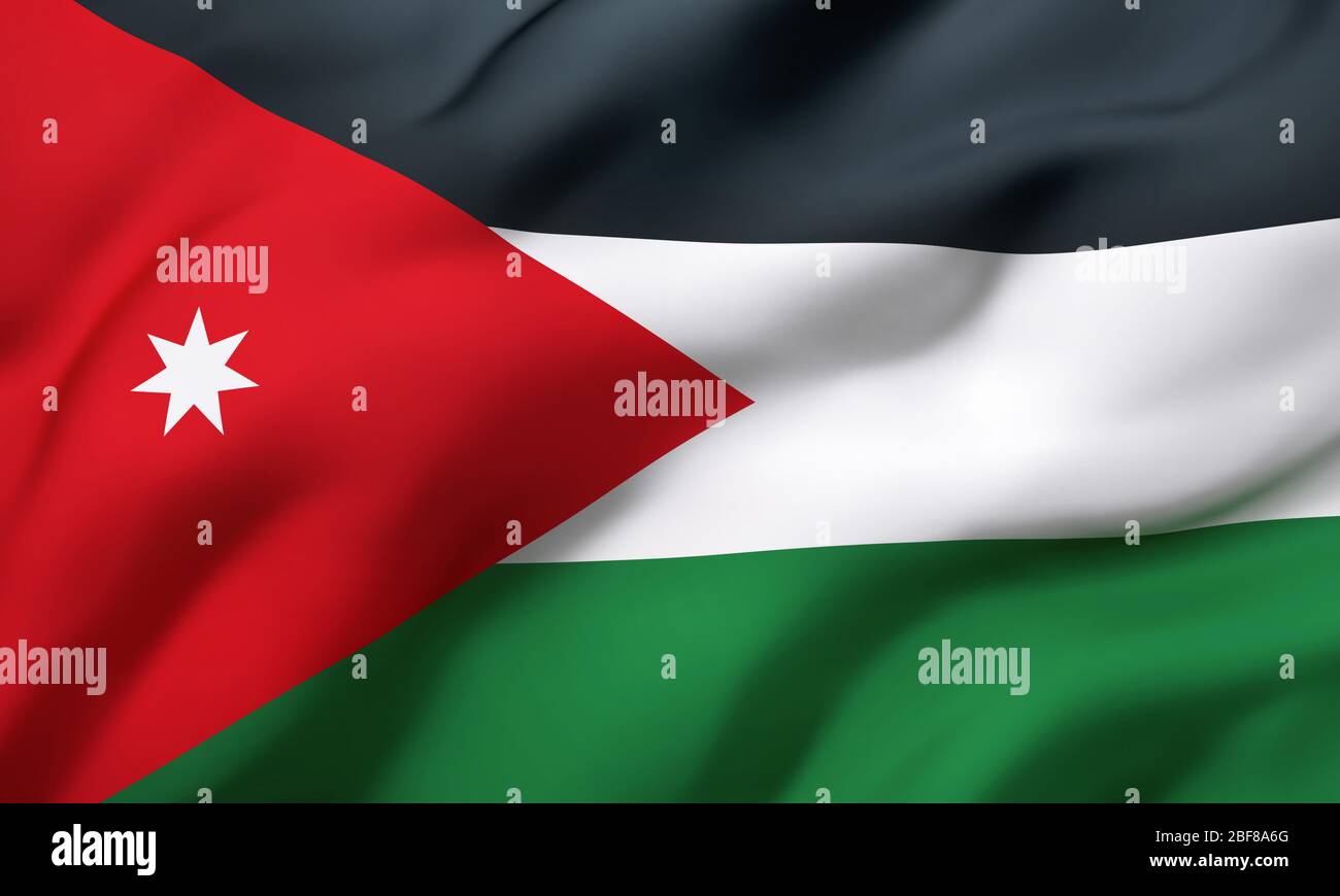 Flag of Jordan blowing in the wind. Full page Jordanian flying flag. 3D ...
