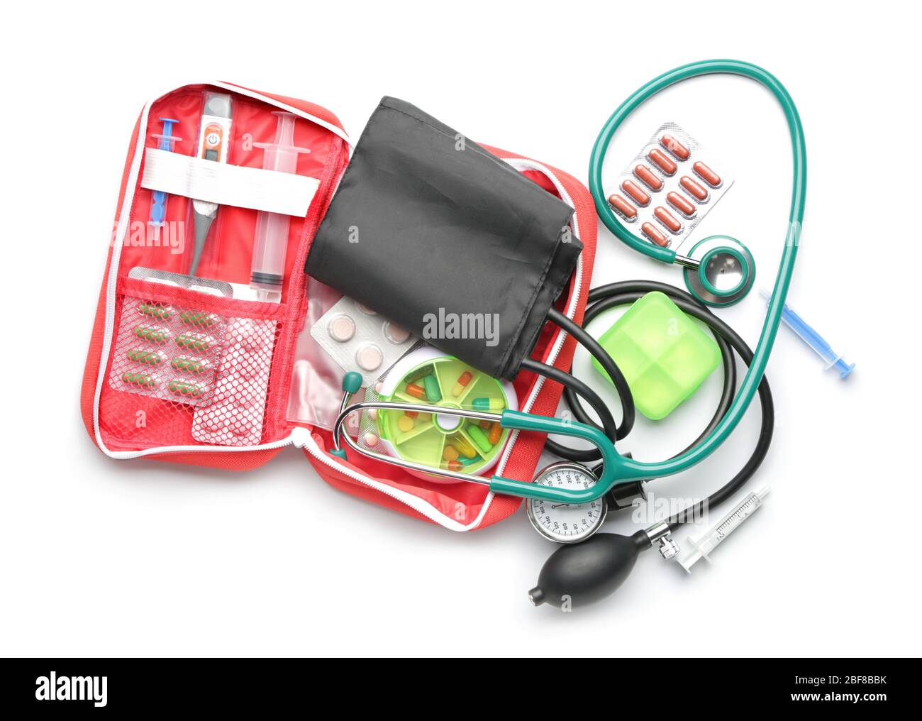 First aid kit on white background Stock Photo - Alamy