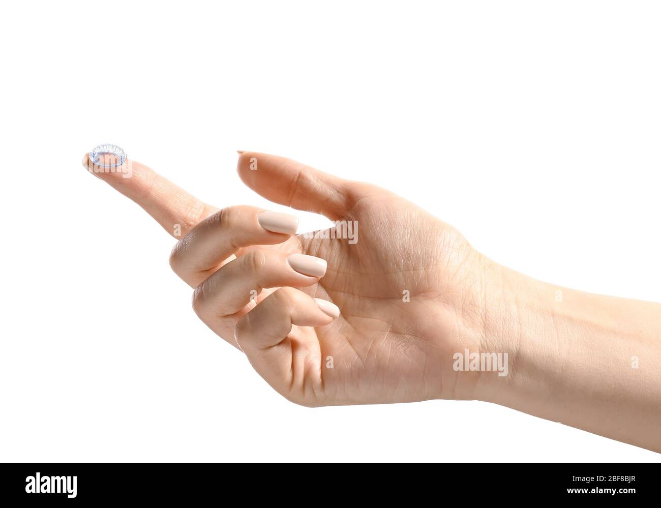 Female hand with contact lens on white background Stock Photo - Alamy