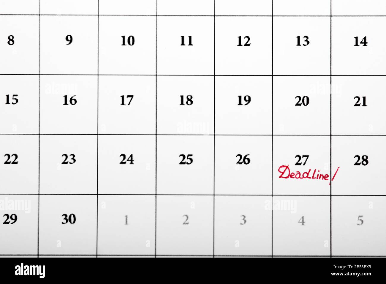 Calendar with marked date, closeup. Deadline concept Stock Photo - Alamy