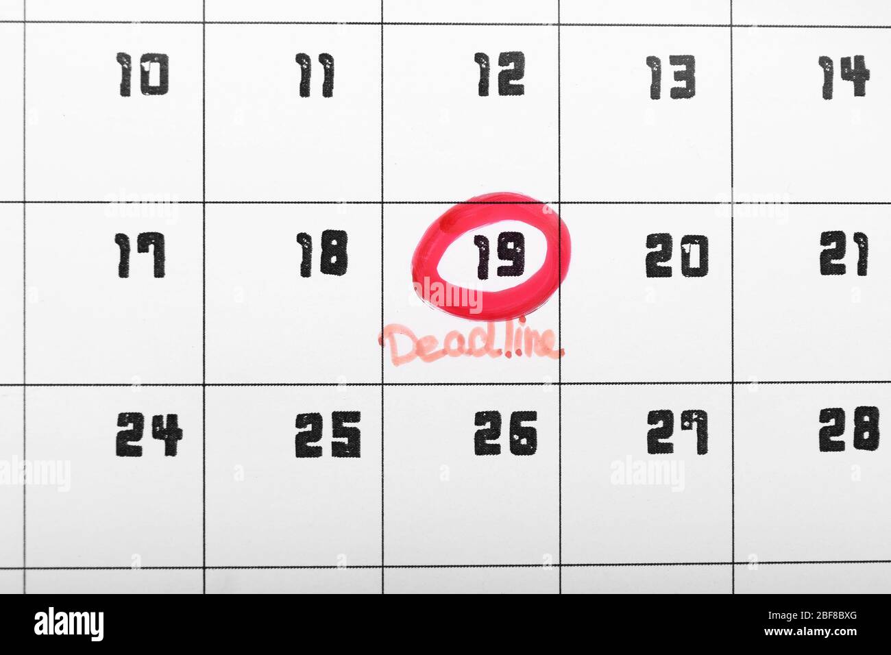 Calendar with marked date, closeup. Deadline concept Stock Photo - Alamy