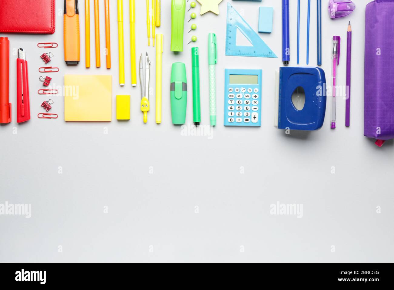 Set of school supplies on white background Stock Photo - Alamy