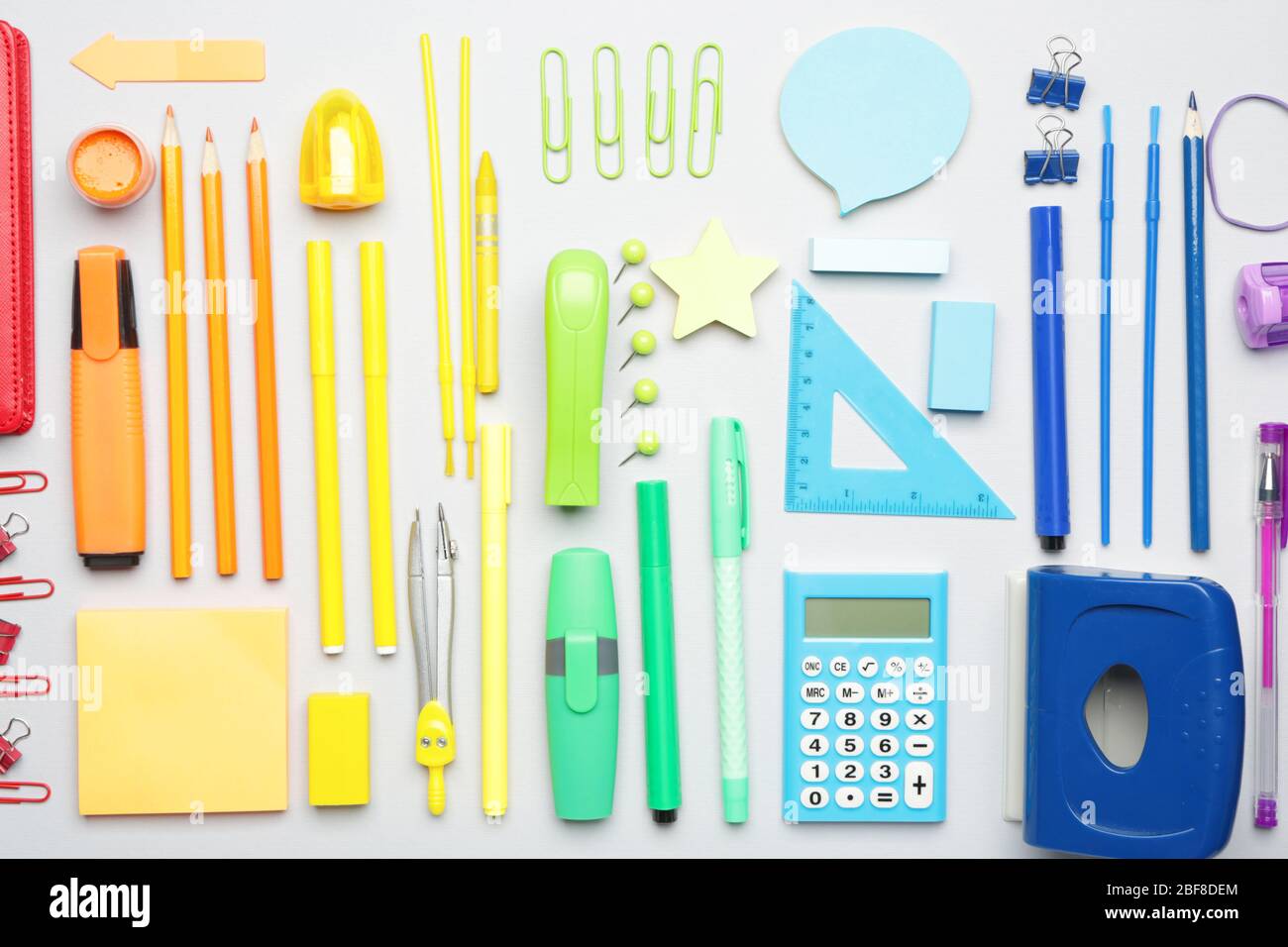 Set of school supplies on white background Stock Photo - Alamy