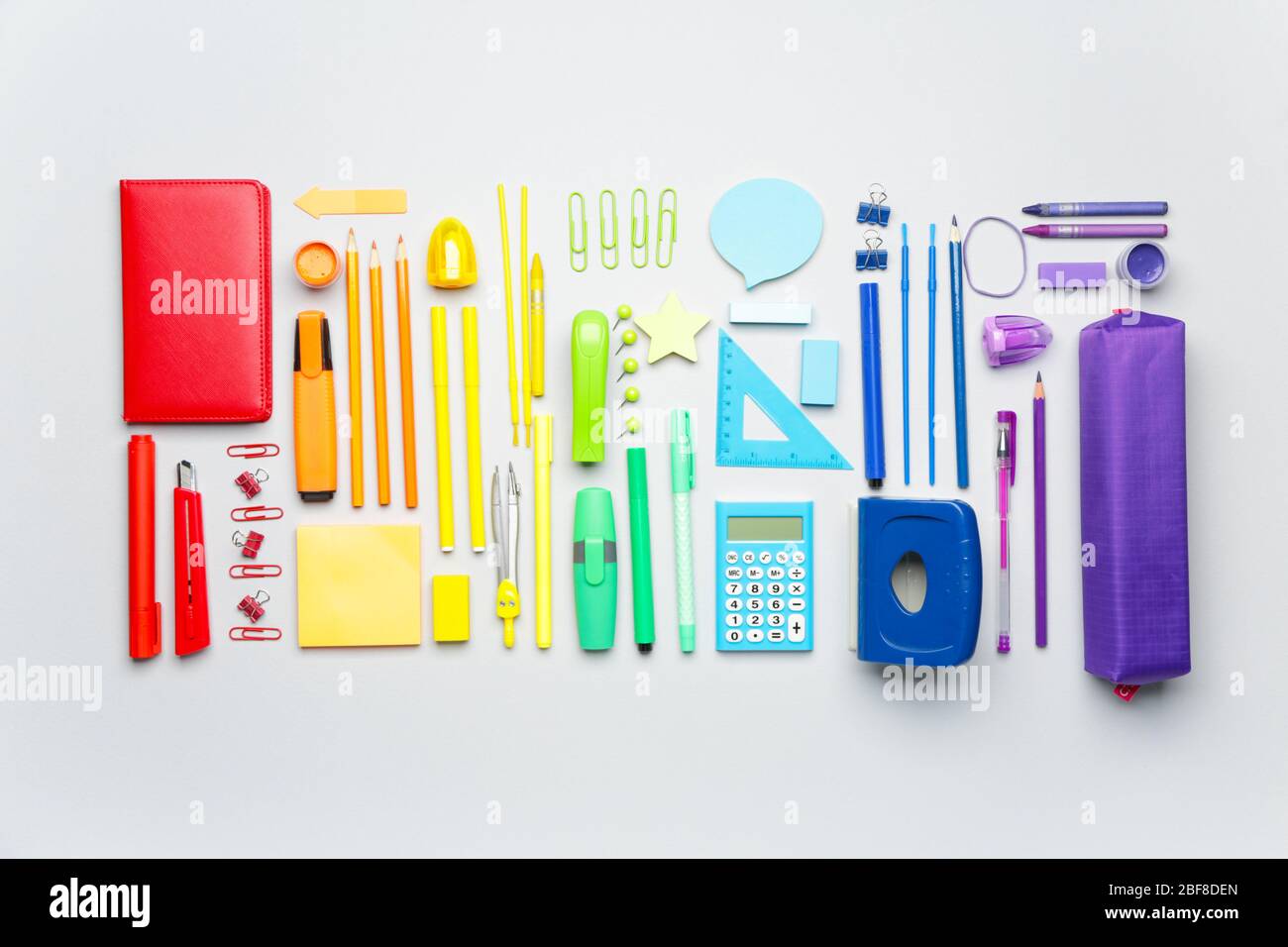 Set of school supplies on white background Stock Photo - Alamy