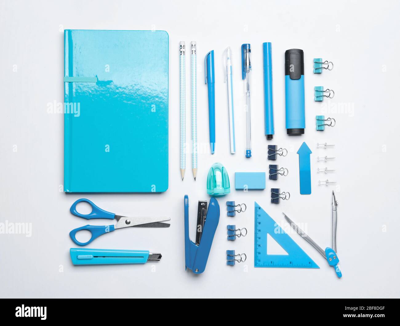 Set of school supplies on white background Stock Photo - Alamy