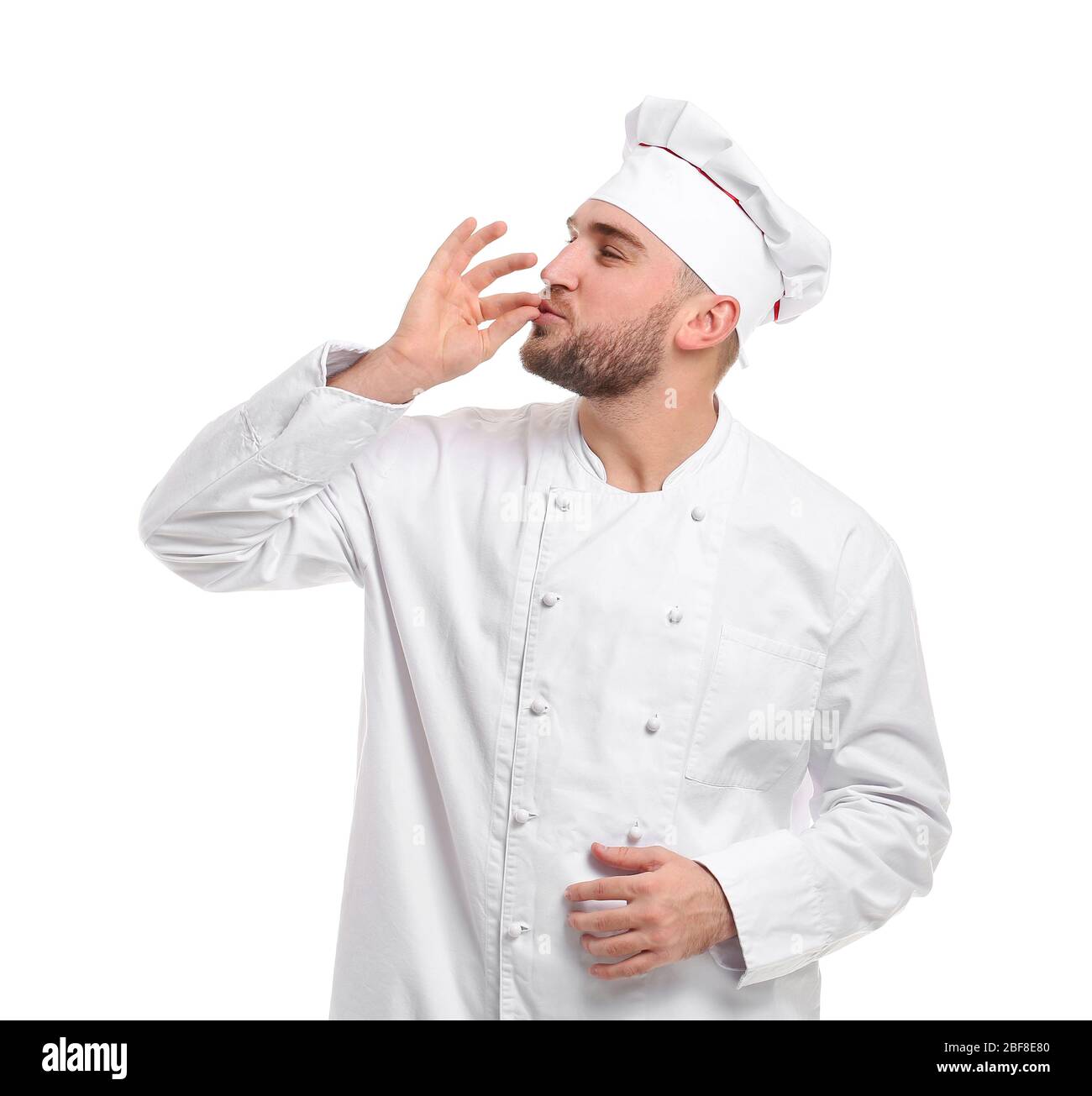 Handsome male chef on white background Stock Photo - Alamy