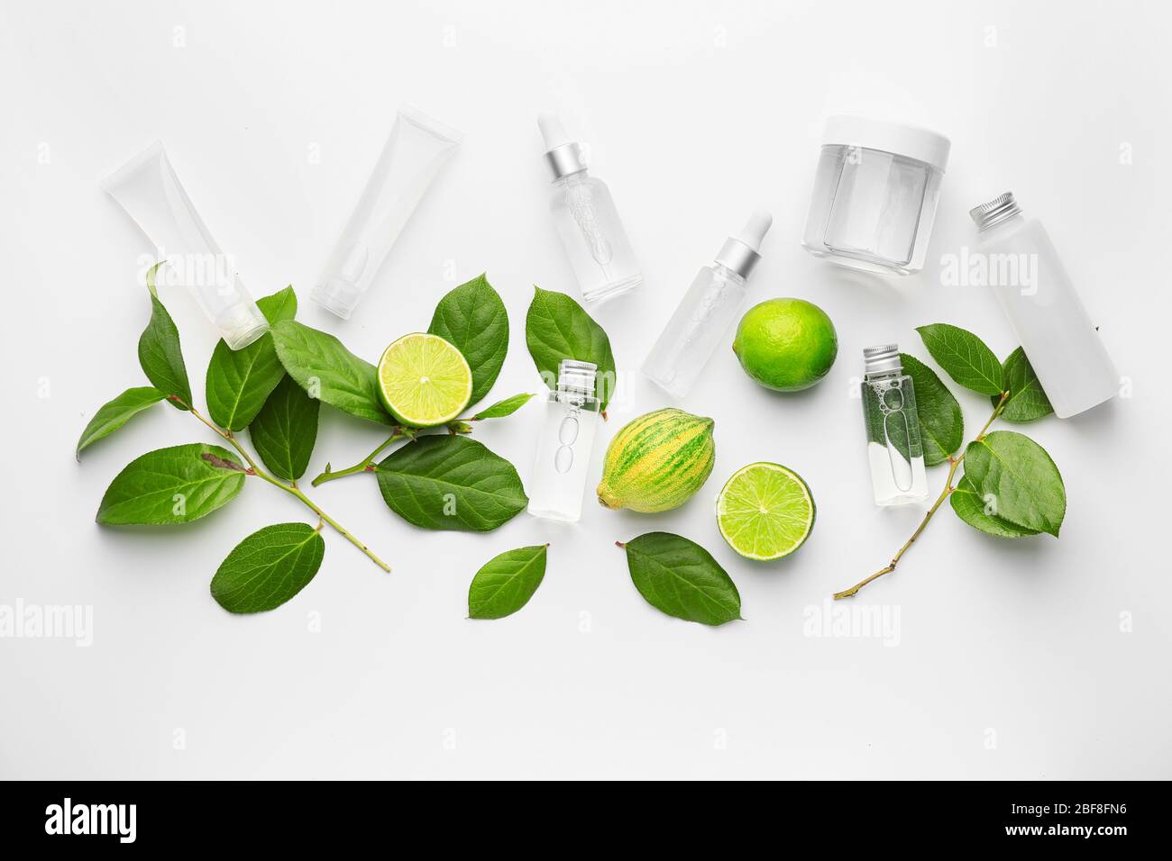 Different cosmetic products on white background Stock Photo - Alamy