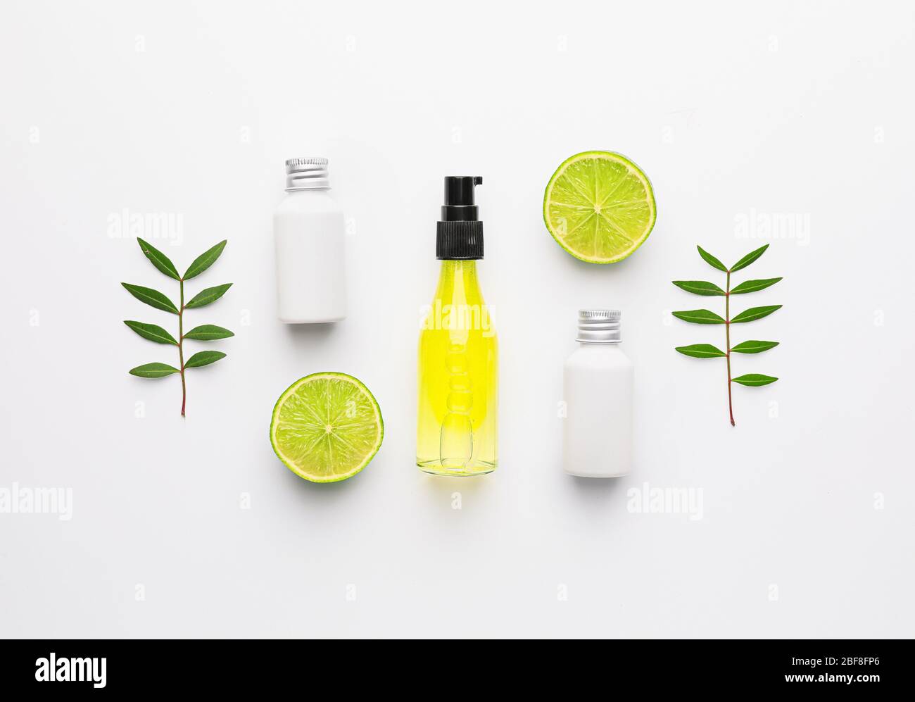 Different cosmetic products in bottles on white background Stock Photo ...