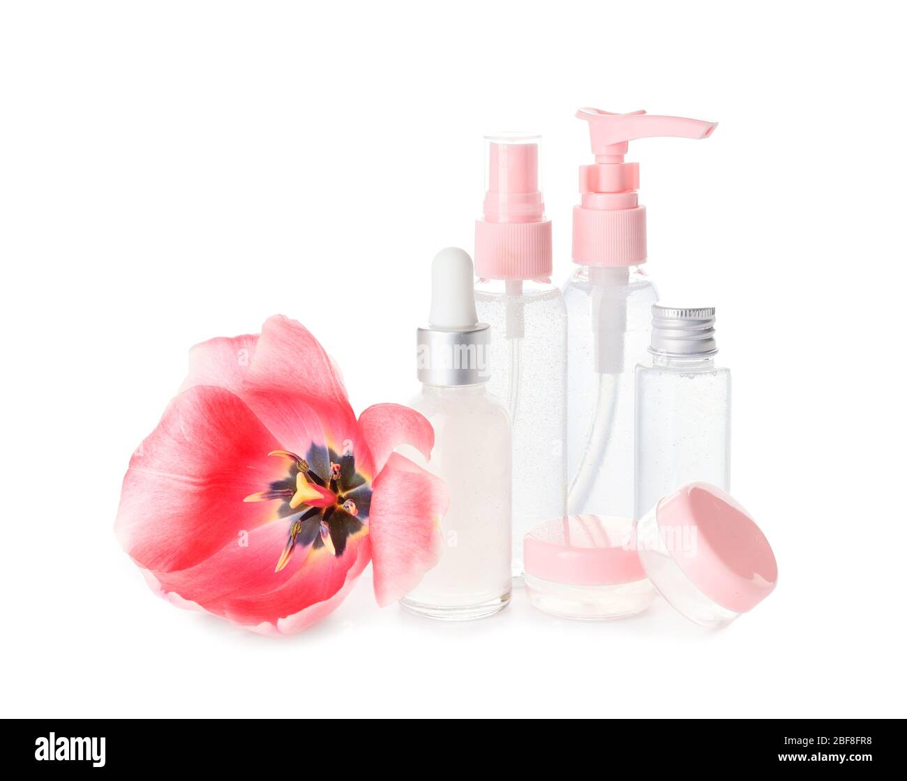 Different cosmetic products on white background Stock Photo - Alamy
