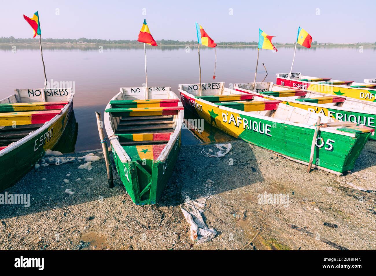 Boats at Lac Rose or Retba Lake. Dakar. Senegal. West Africa. UNESCO ...