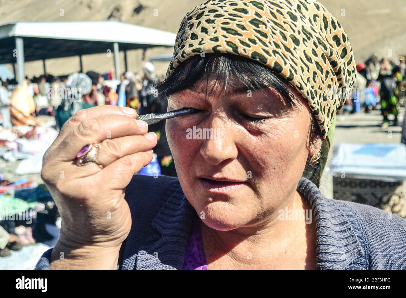 Ishkashim, Tajikistan - October 10, 2013: Tajik woman wearing head ...