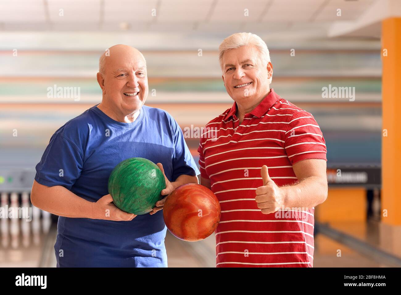 Portrait of senior men in bowling club Stock Photo - Alamy