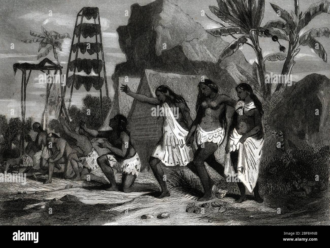 representation de funerailles chez les hawaiens (Funeral rite in Hawaii ...