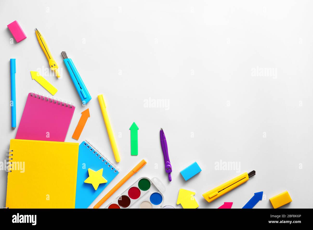 Set of school supplies on white background Stock Photo - Alamy