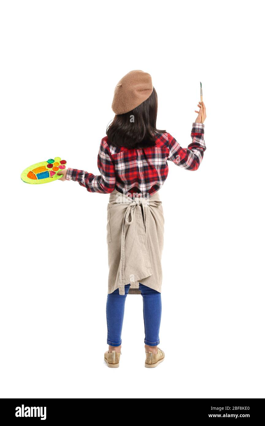 Cute little artist on white background Stock Photo - Alamy