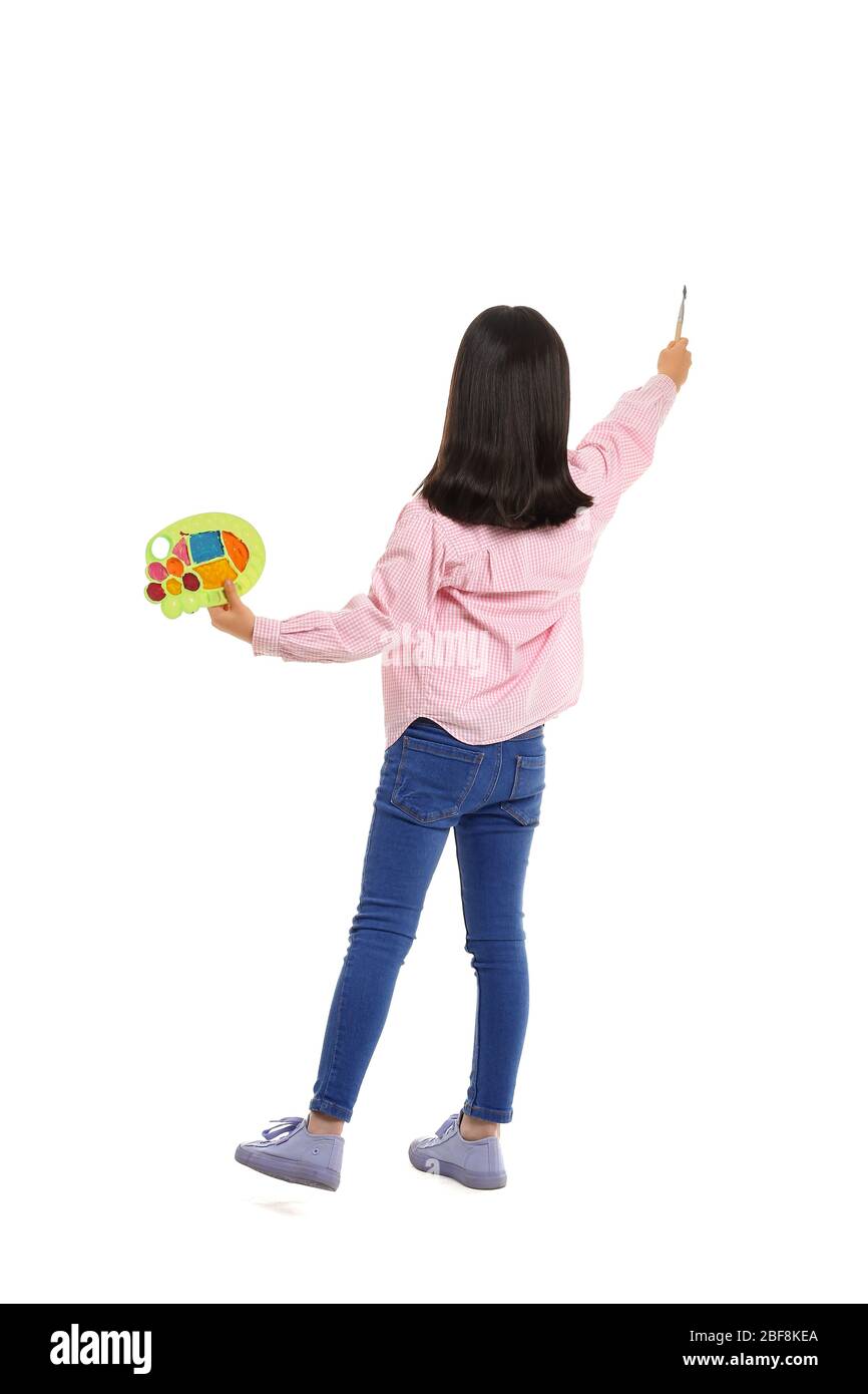 Cute little artist on white background Stock Photo - Alamy