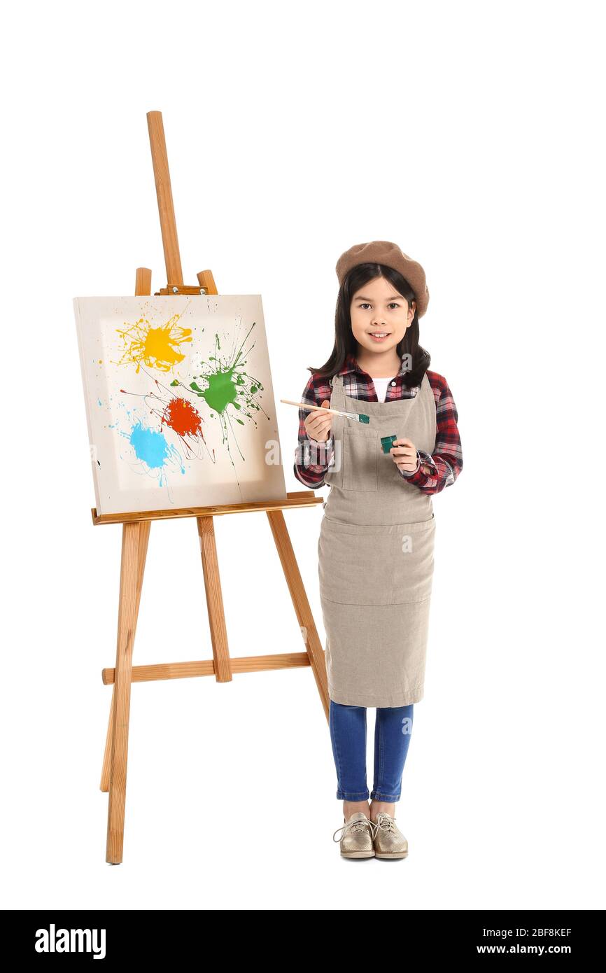 Cute little artist on white background Stock Photo - Alamy