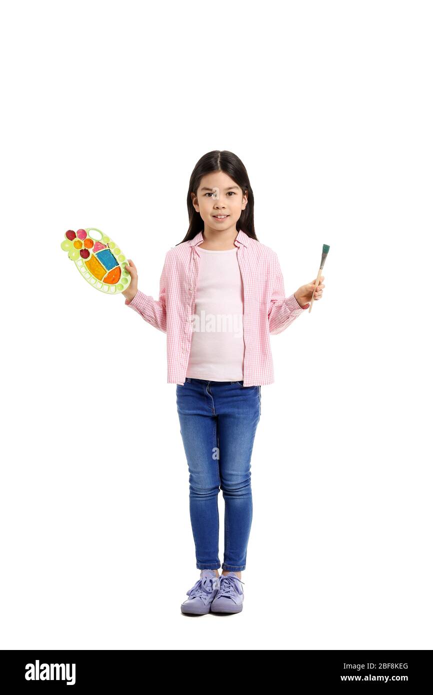 Cute little artist on white background Stock Photo - Alamy