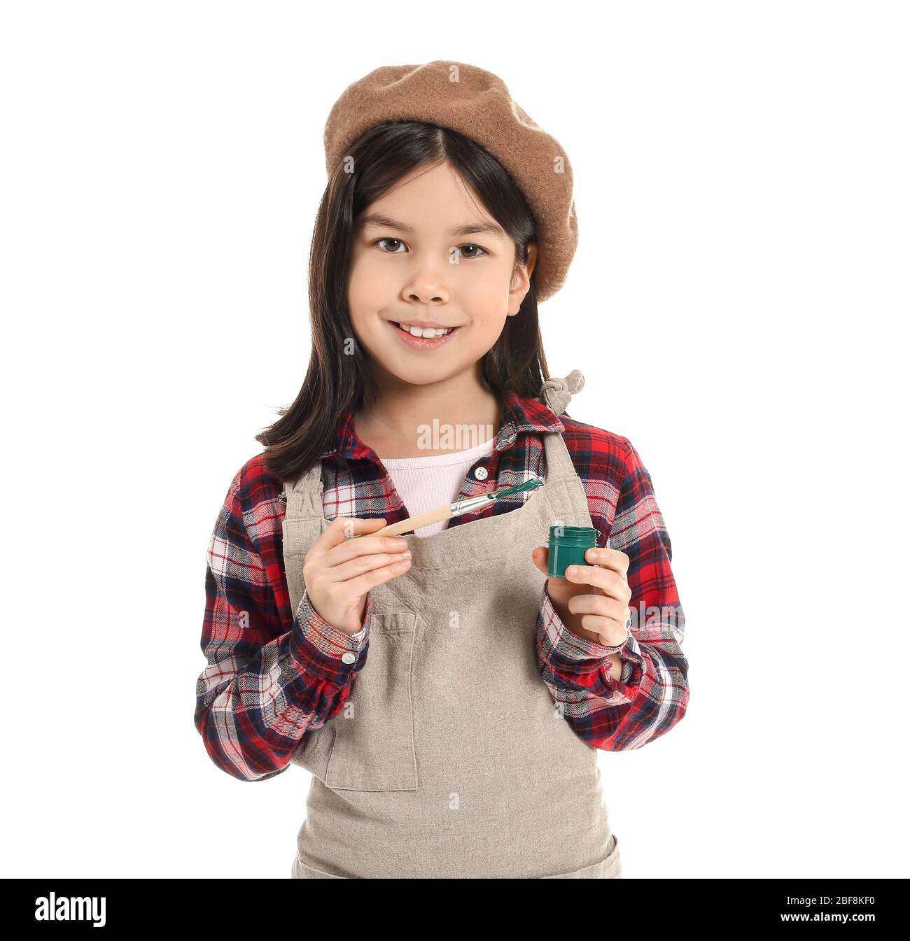 Cute little artist on white background Stock Photo - Alamy