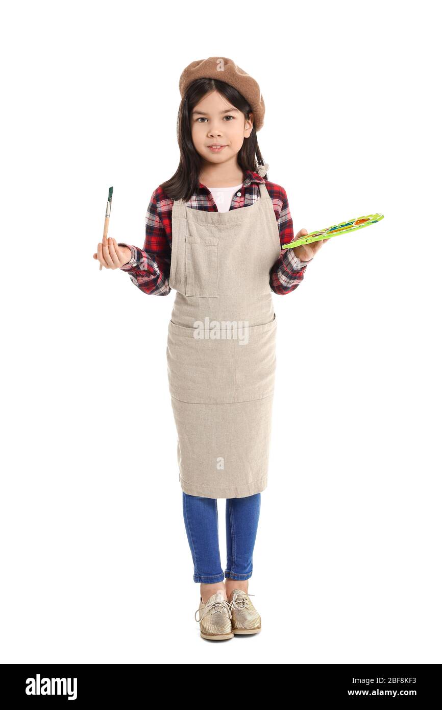 Cute little artist on white background Stock Photo - Alamy